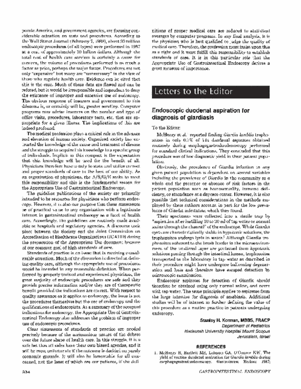 Pdf Endoscopic Duodenal Aspiration For Diagnosis Of Giardiasis