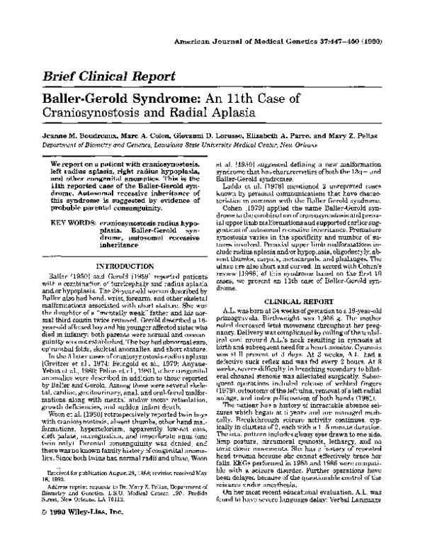(PDF) Baller-Gerold syndrome: An 11th case of craniosynostosis and ...