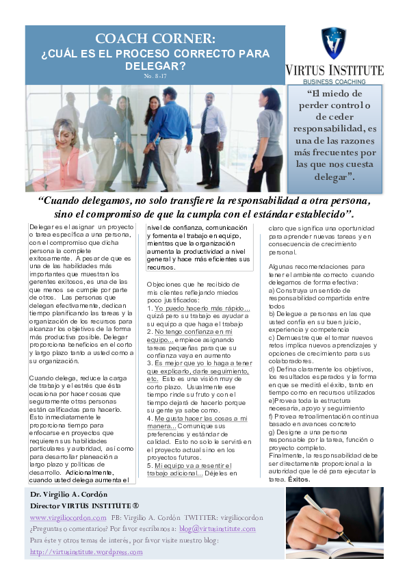 (PDF) COACH CORNER: ¿CUÁL ES EL PROCESO CORRECTO PARA DELEGAR? ( PARTE I)