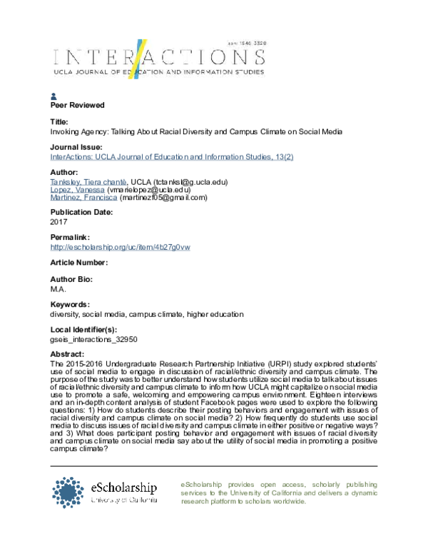 (PDF) Invoking Agency: Talking About Racial Diversity and Campus ...