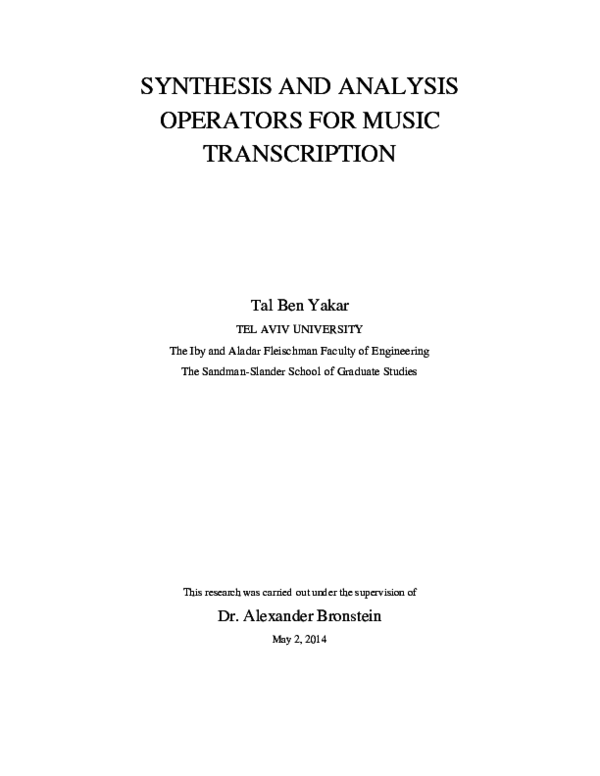 (PDF) SYNTHESIS AND ANALYSIS OPERATORS FOR MUSIC TRANSCRIPTION