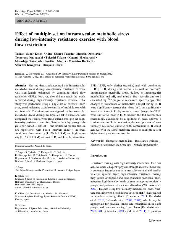 (PDF) Effect of multiple set on intramuscular metabolic stress during low-intensity resistance ...