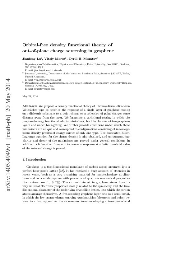 (PDF) Orbital-Free Density Functional Theory of Out-of-Plane Charge Screening in Graphene