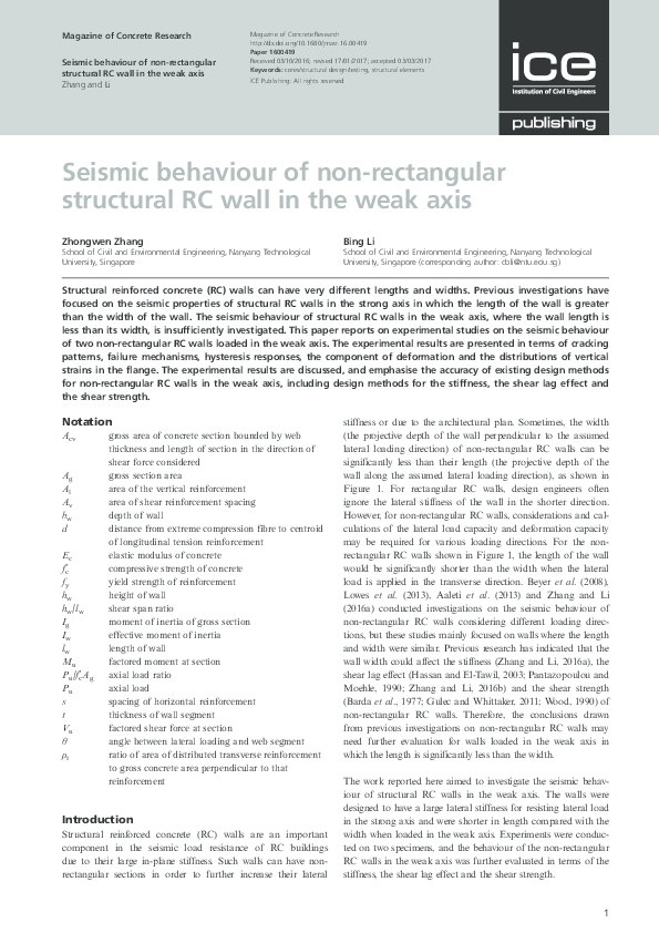 (PDF) Seismic behaviour of non-rectangular structural RC wall in the ...