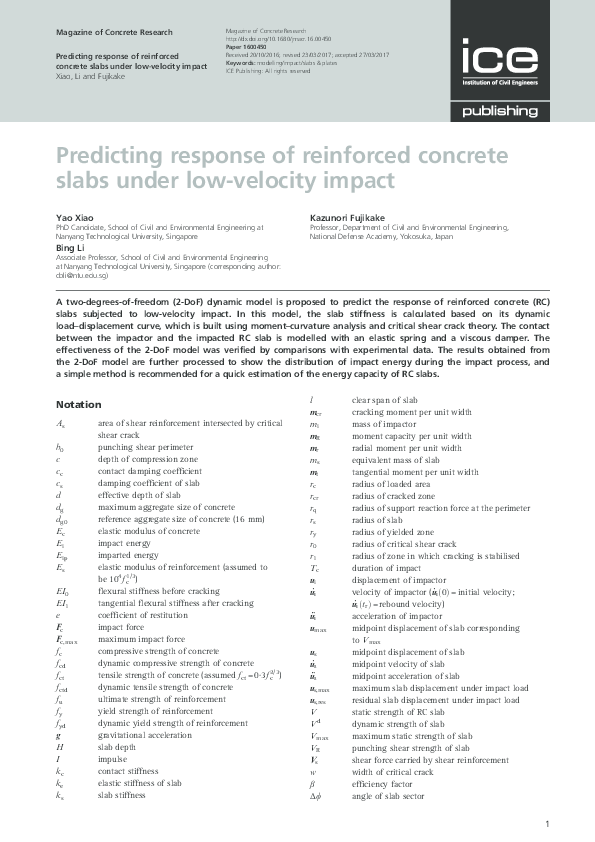 (PDF) Predicting response of reinforced concrete slabs under low-velocity impact