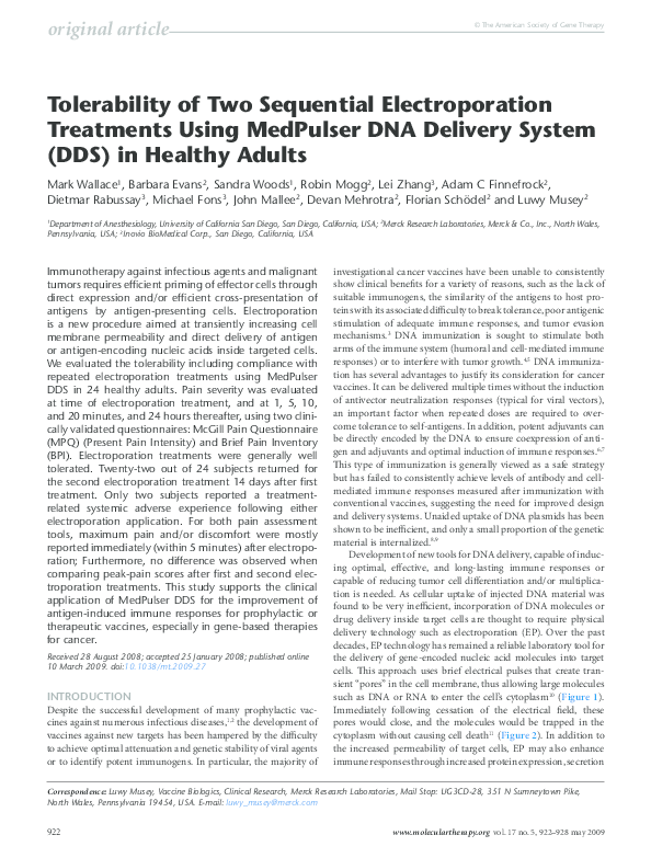 (PDF) Tolerability of Two Sequential Electroporation Treatments Using ...