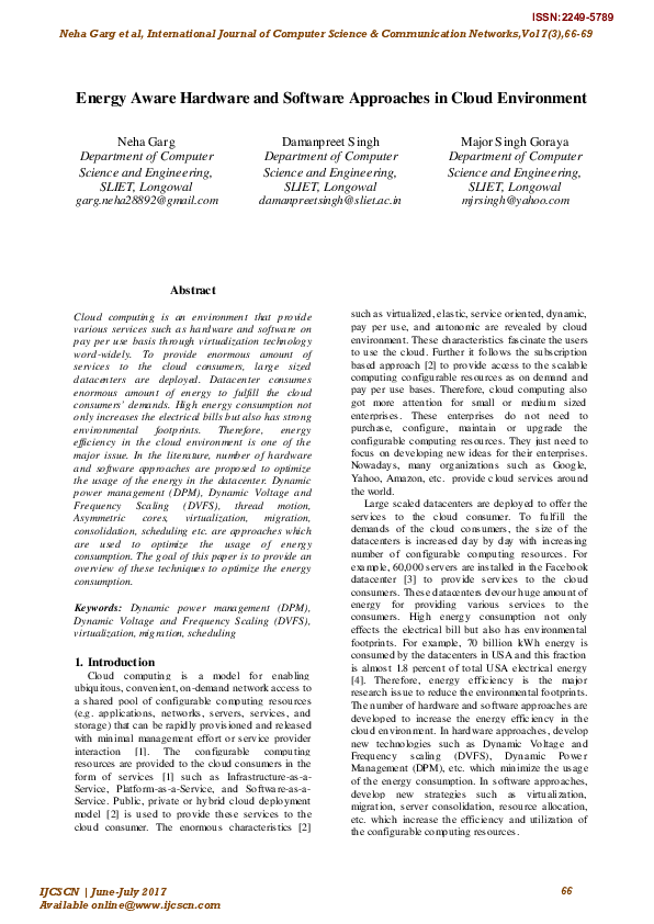 (PDF) Energy Aware Hardware and Software Approaches in Cloud Environment