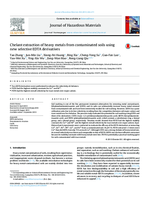 (PDF) Chelant extraction of heavy metals from contaminated soils using ...