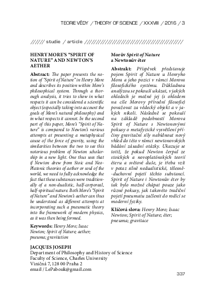 (PDF) HENRY MORE'S "SPIRIT OF NATURE" AND NEWTON'S AETHER