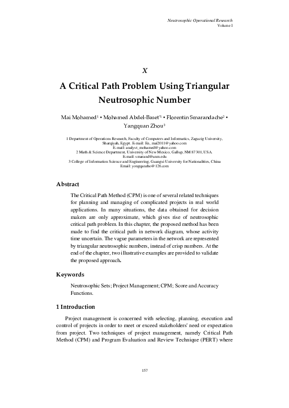(PDF) A Critical Path Problem Using Triangular Neutrosophic Number