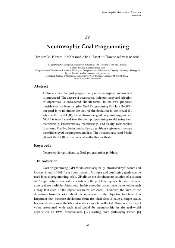 Pdf Neutrosophic Goal Programming