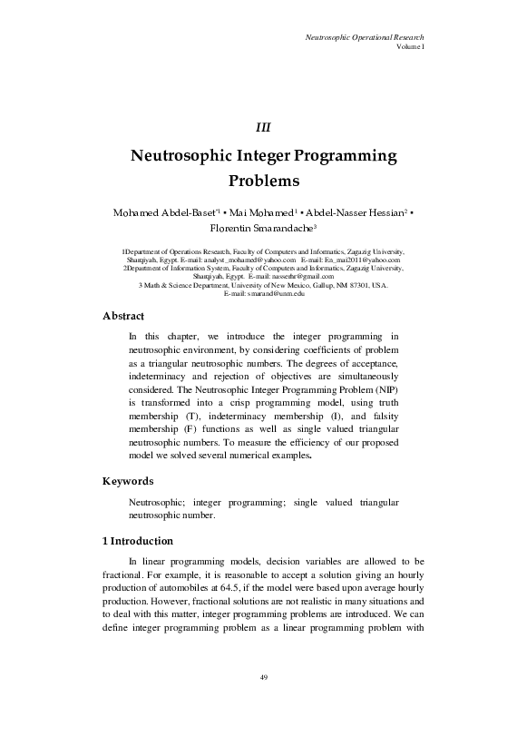 Pdf Neutrosophic Integer Programming Problems Florentin Smarandache 3364