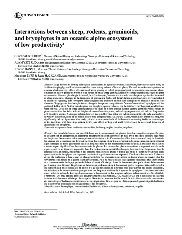 (PDF) Interactions between sheep, rodents, graminoids, and bryophytes ...
