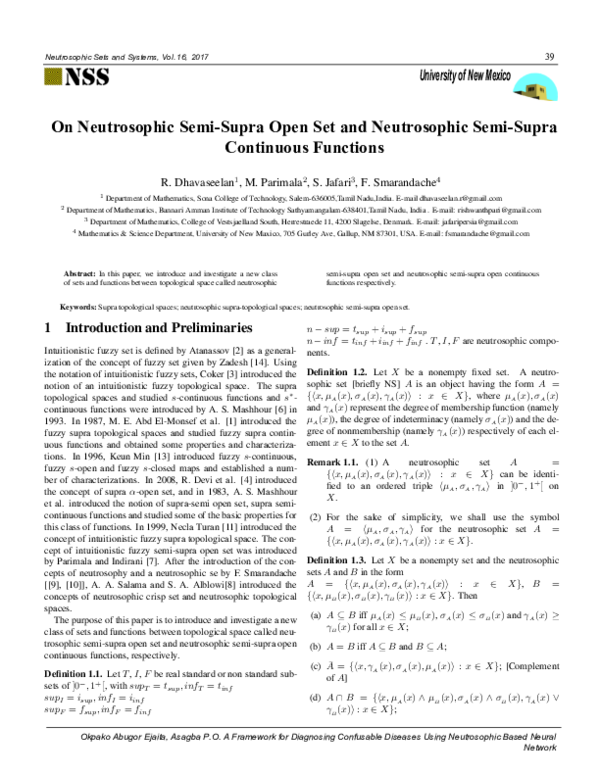 (PDF) On Neutrosophic Semi-Supra Open Set and Neutrosophic Semi-Supra Continuous Functions