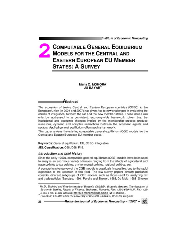 (PDF) Computable General Equilibrium Models for the Central and Eastern ...