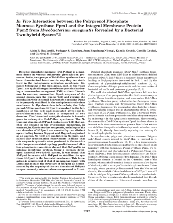 (PDF) In Vivo Interaction between the Polyprenol Phosphate Mannose ...