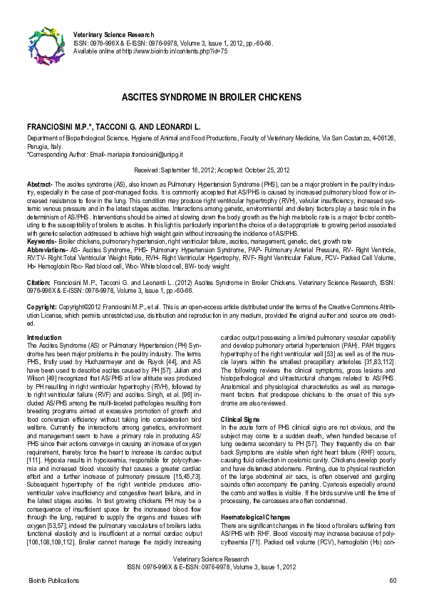 ASCITES SYNDROME IN BROILER CHICKENS