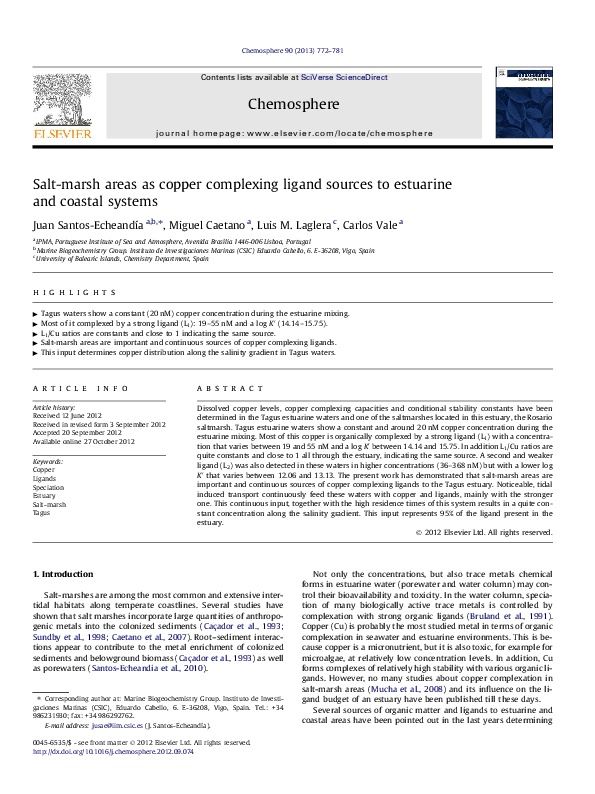 (PDF) Salt-marsh areas as copper complexing ligand sources to estuarine ...