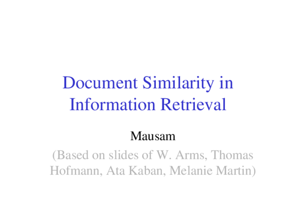 Pdf Document Similarity In Information Retrieval Mausam Based On Slides Of W
