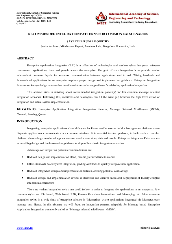 (PDF) RECOMMENDED INTEGRATION PATTERNS FOR COMMON EAI SCENARIOS ...