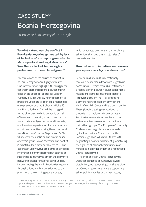 (PDF) Bosnia-Herzegovina Case Study