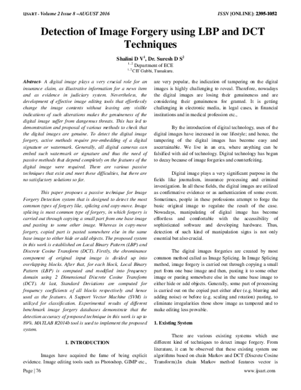 Pdf Detection Of Image Forgery Using Lbp And Dct Techniques 