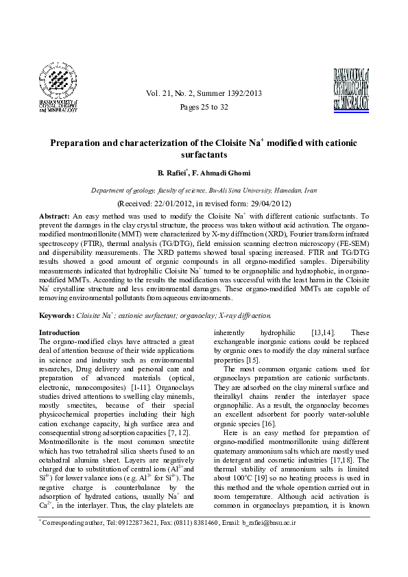 (PDF) Preparation and characterization of the Cloisite Na+ modified ...