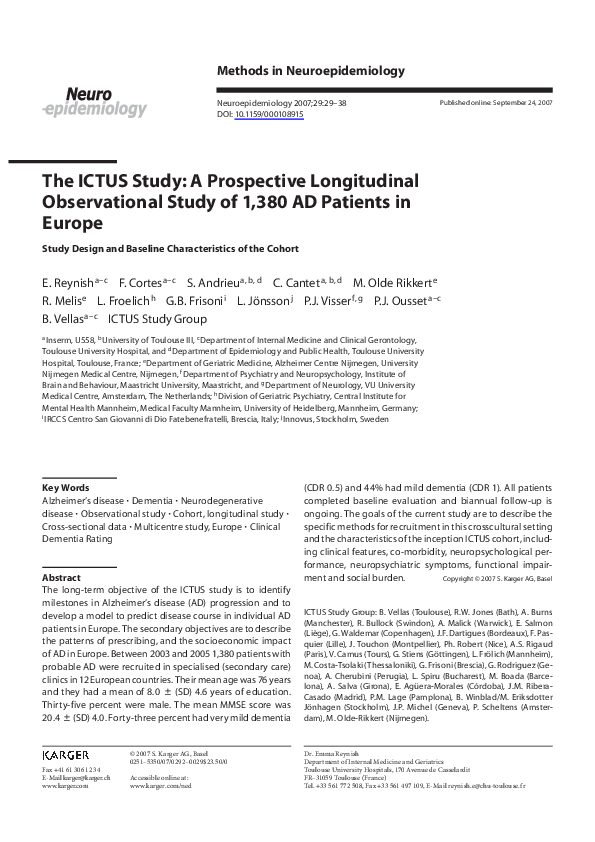 (PDF) The ICTUS Study: A Prospective Longitudinal Observational Study of 1,380 AD Patients in Europe