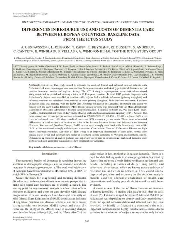 (PDF) Differences in Resource Use and Costs of Dementia Care Between ...