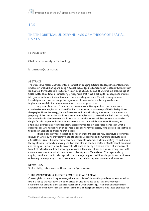 (DOC) THE THEORETICAL UNDERPINNINGS OF A THEORY OF SPATIAL CAPITAL