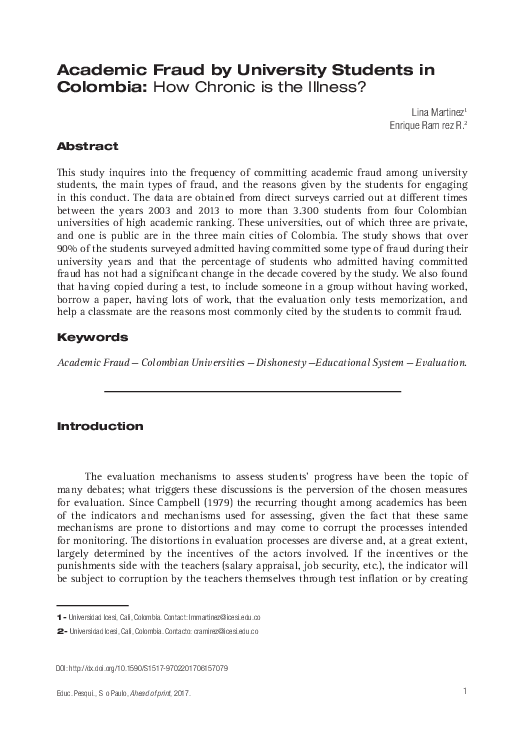 (PDF) Academic Fraud by University Students in Colombia: How Chronic is ...