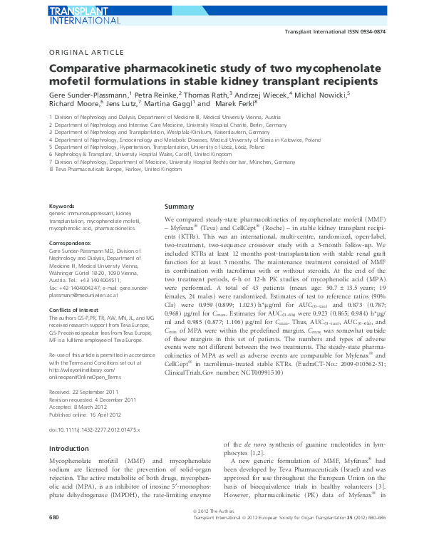 (PDF) A Study of the Pharmacokinetic Comparison between the Generic and ...