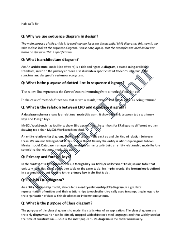 Q: Why we use sequence diagram in design? Q: What is architecture diagram