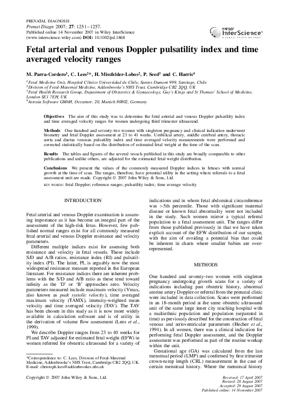 (PDF) Fetal arterial and venous Doppler pulsatility index and time ...