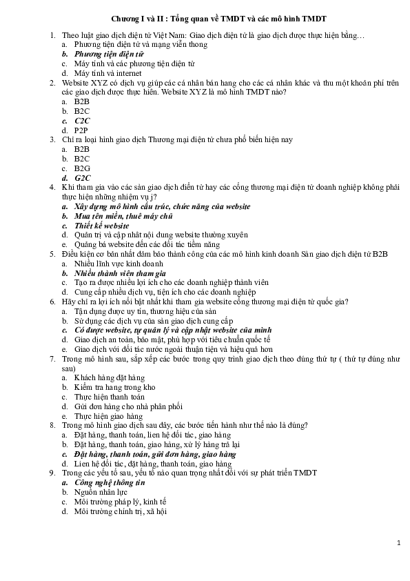 (DOC) Ch ng I và II : T ng quan v TMDT và các mô hình TMDT 1