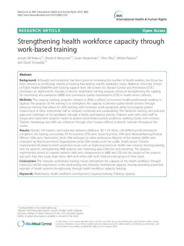 (PDF) Strengthening health workforce capacity through work-based training
