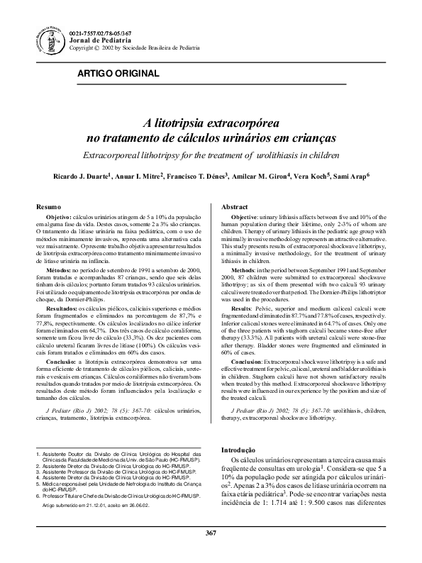 (PDF) A litotripsia extracorpórea no tratamento de cálculos urinários ...
