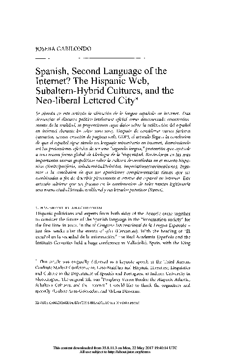 (PDF) “Spanish, Second Language of the Internet? The Hispanic Web ...