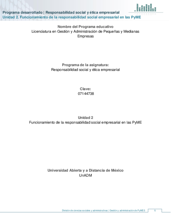(PDF) Programa desarrollado | Responsabilidad social y ética ...