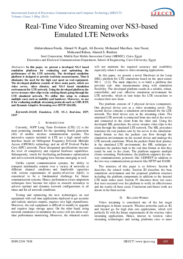 Pdf Real Time Video Streaming Over Ns3 Based Emulated Lte Networks