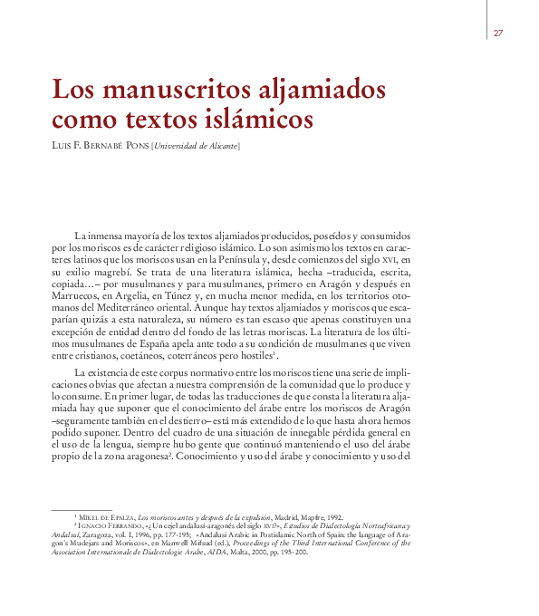 (PDF) Los manuscritos aljamiados como textos islámicos