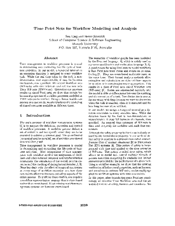 (PDF) Time Petri nets for workflow modelling and analysis