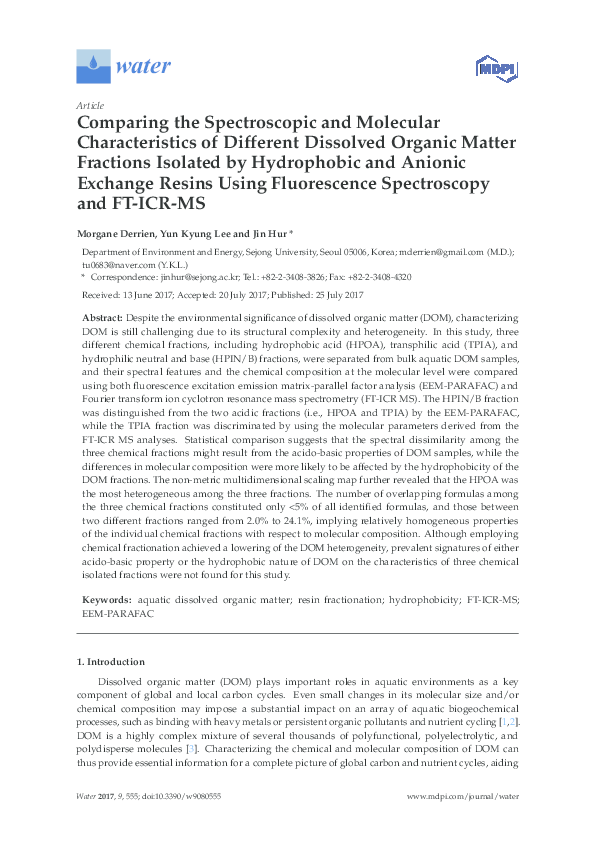 (PDF) Comparing the Spectroscopic and Molecular Characteristics of Different Dissolved Organic ...