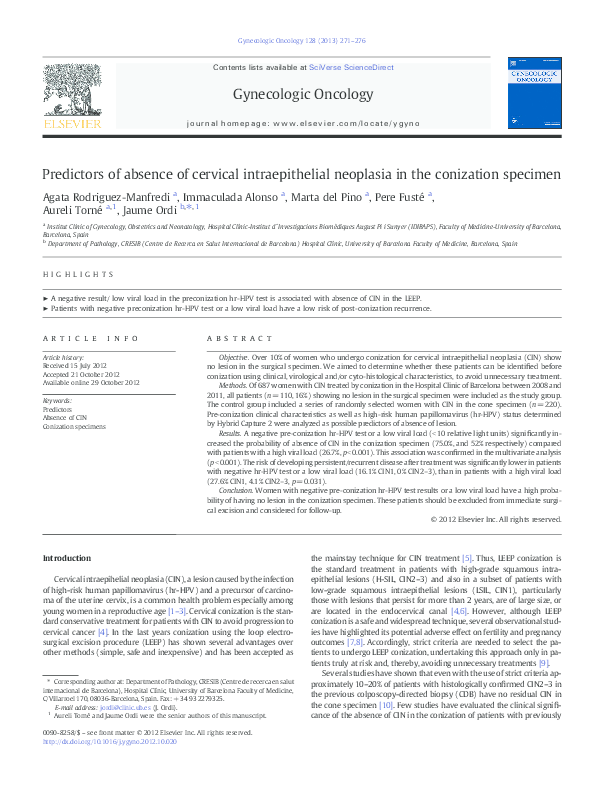 (PDF) Predictors of absence of cervical intraepithelial neoplasia in ...