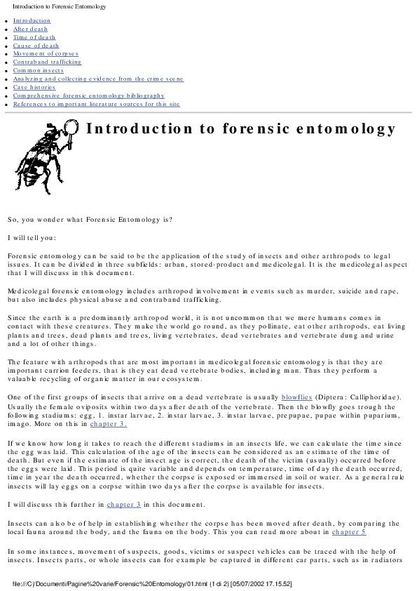 (PDF) Introduction to Forensic Entomology