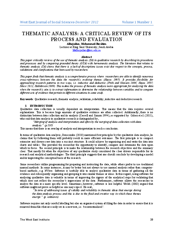 (PDF) THEMATIC ANALYSIS: A CRITICAL REVIEW OF ITS PROCESS AND EVALUATION