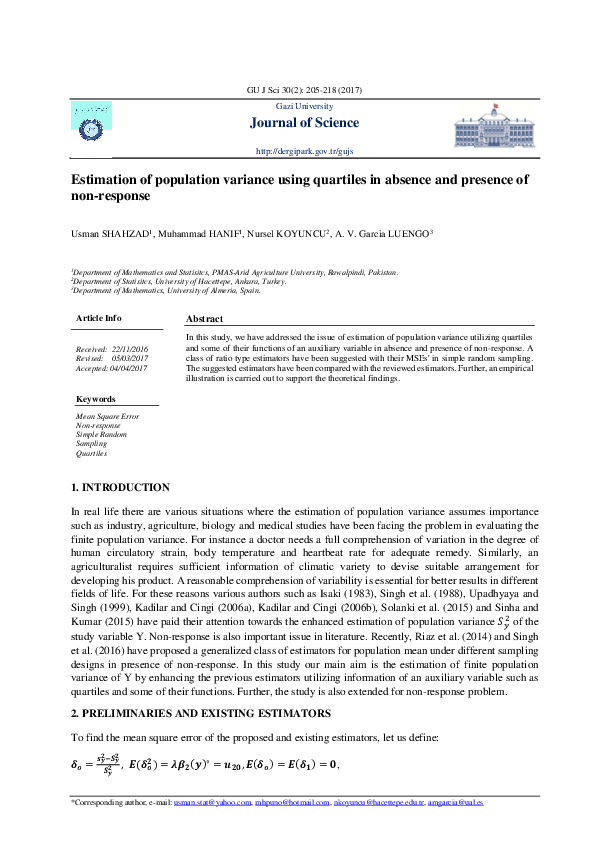 Pdf Estimation Of Population Variance Using Quartiles In Absence And