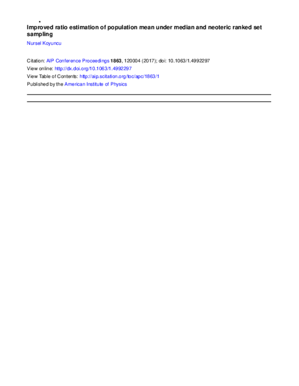 (PDF) A family of ratio estimators for population mean in extreme ranked set sampling using two ...