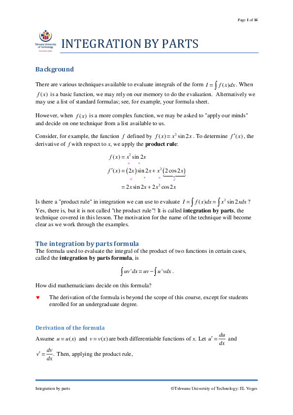 (PDF) INTEGRATION BY PARTS