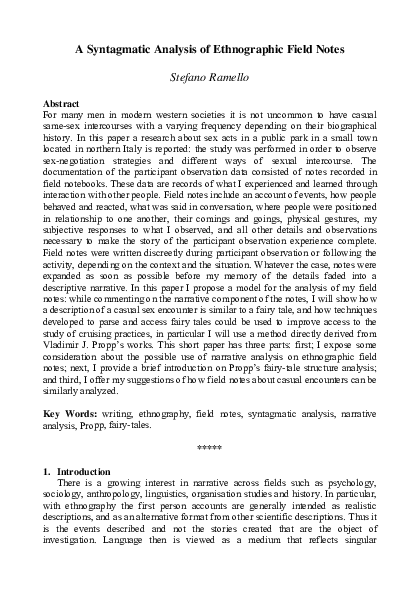 (PDF) A Syntagmatic Analysis of Ethnographic Field Notes